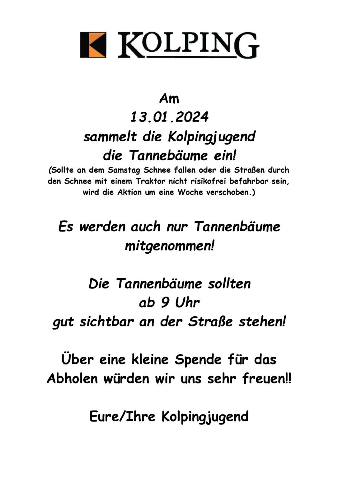 Welda - Einsammeln der Tannenbäume am 13.01.2024